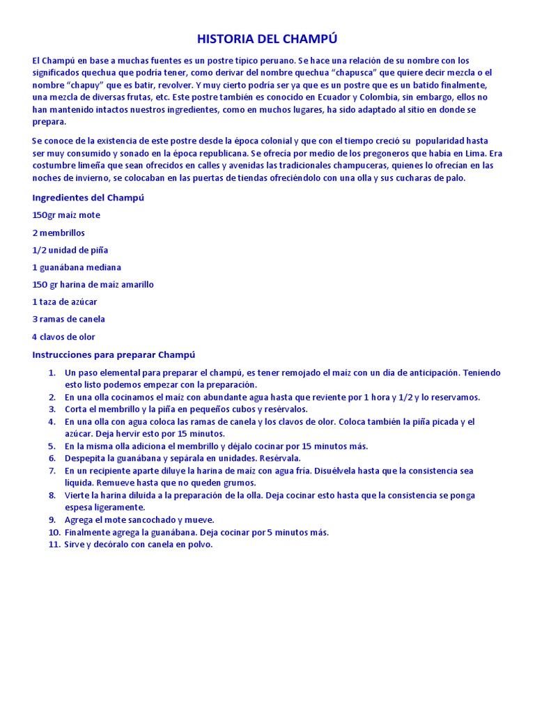 Historia Del Champú | PDF | Postres | Maíz