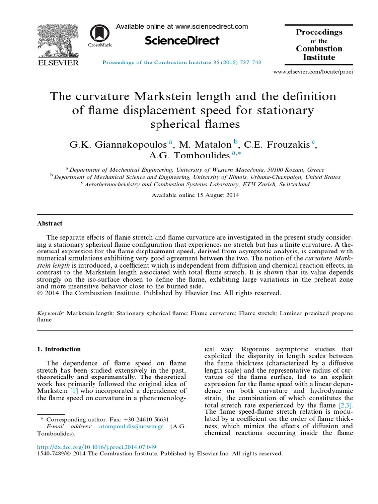 The Curvature Markstein Length and The Definition of Flame Displacement ...