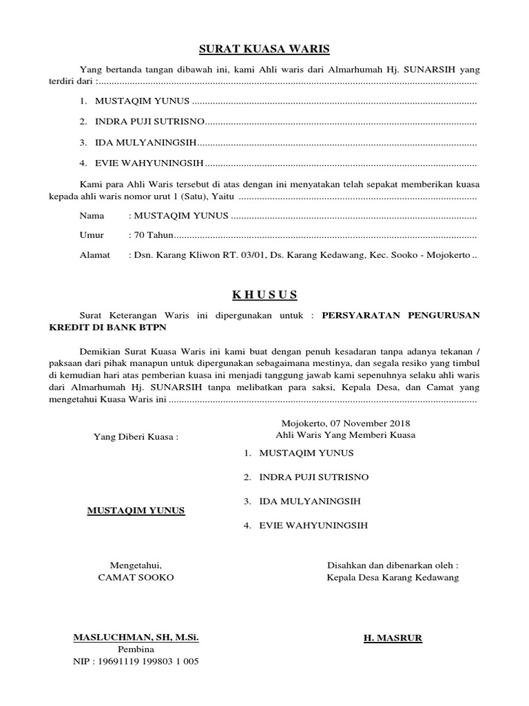 Surat Kuasa Waris | PDF