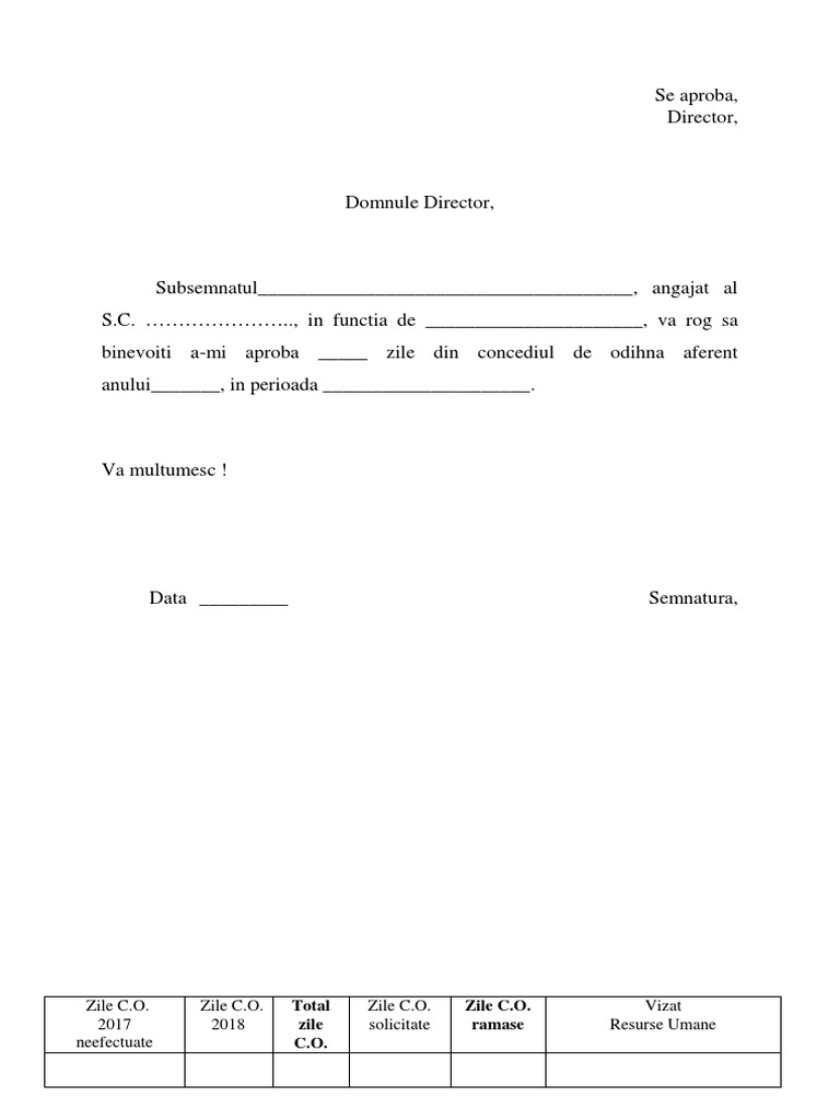 Cerere Concediu Odihna | PDF