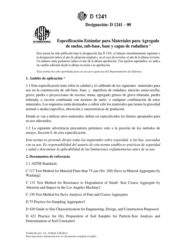 Especificación ASTM D1241 para Agregados | PDF | Science | Naturaleza