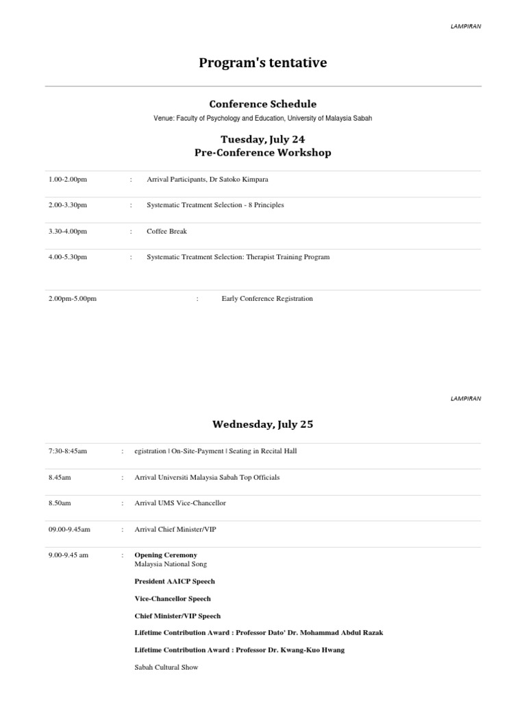 Program's Tentative: Conference Schedule Tuesday, July 24 Pre ...