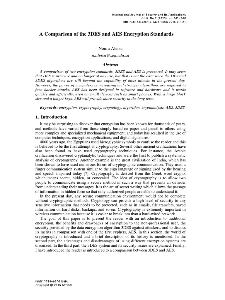 Des Aes Comparison2015 | PDF | Public Key Cryptography | Cryptography