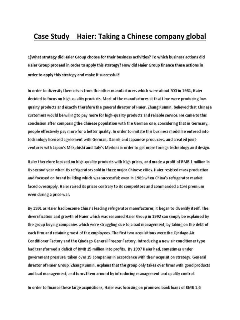 Case Study Haier | PDF | Mergers And Acquisitions | Competition