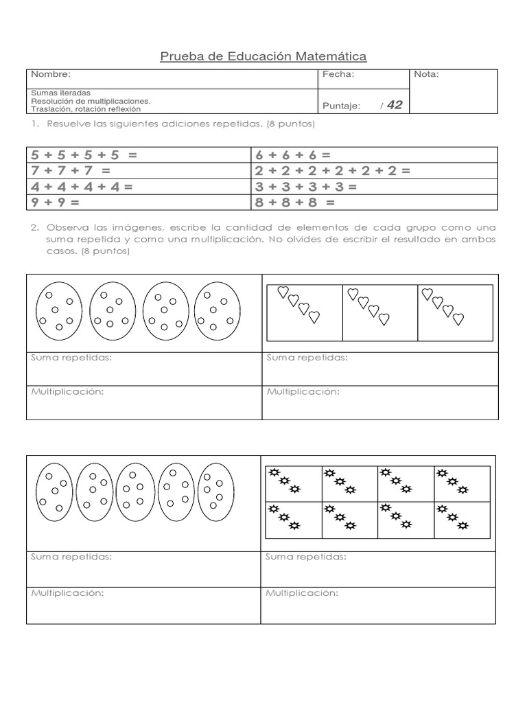 Hojas De Trabajo De Multiplicación Con Suma Repetida