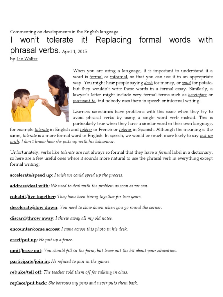 Formal vs. Phrasal Verbs in English | PDF | English Language | Word