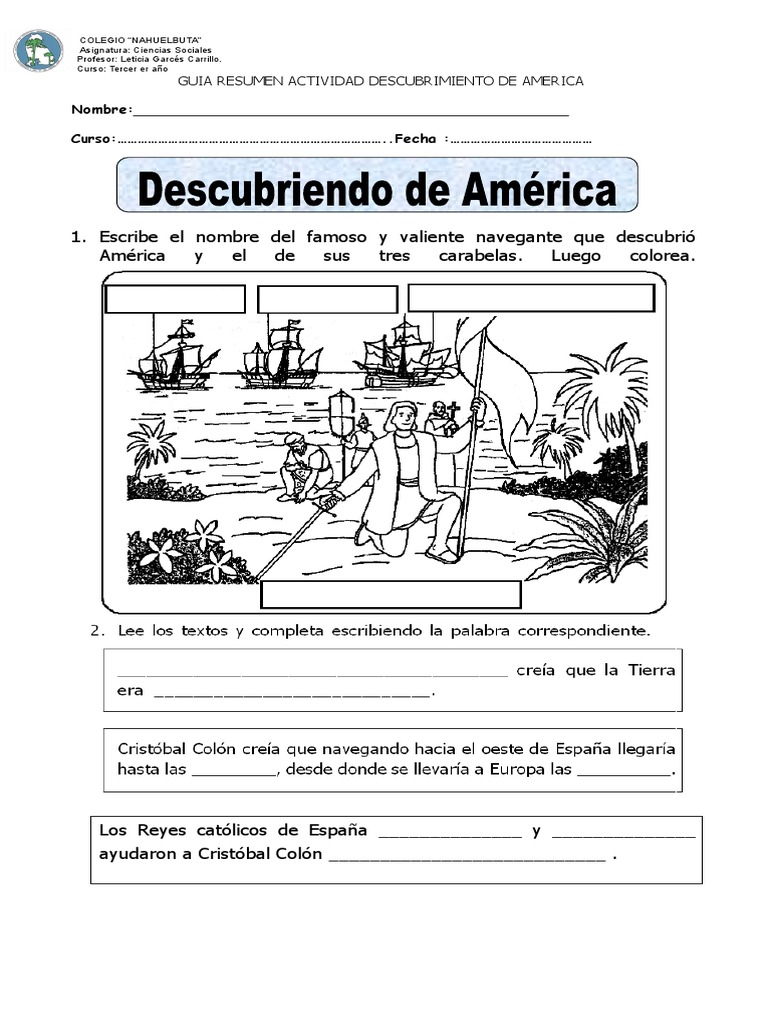 Actividades sobre el Descubrimiento de América | PDF | Viajes y turismo