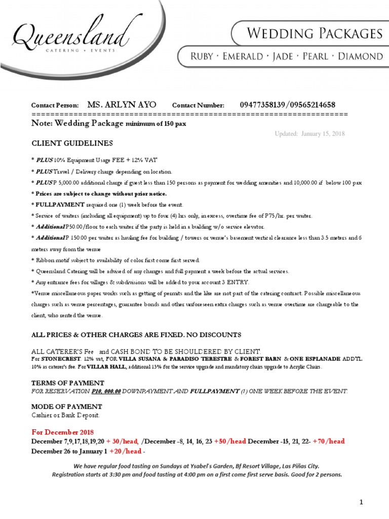 Queensland Catering Wedding Package Guidelines and Pricing | PDF | Thai ...