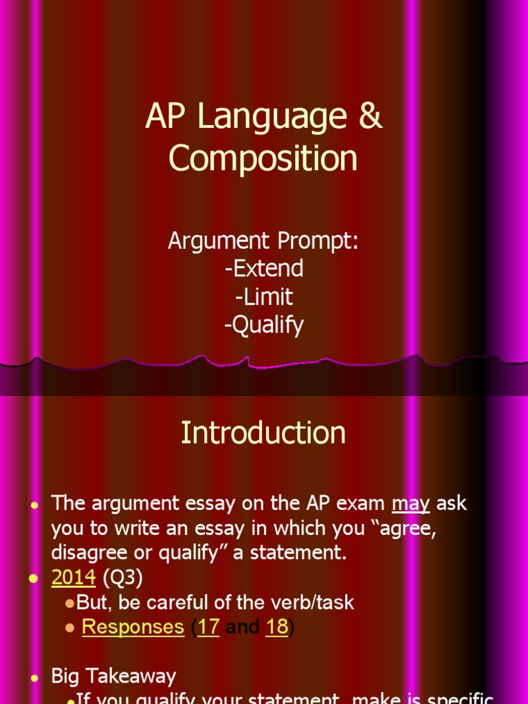 AP Language & Composition: Argument Prompt: - Extend - Limit - Qualify ...