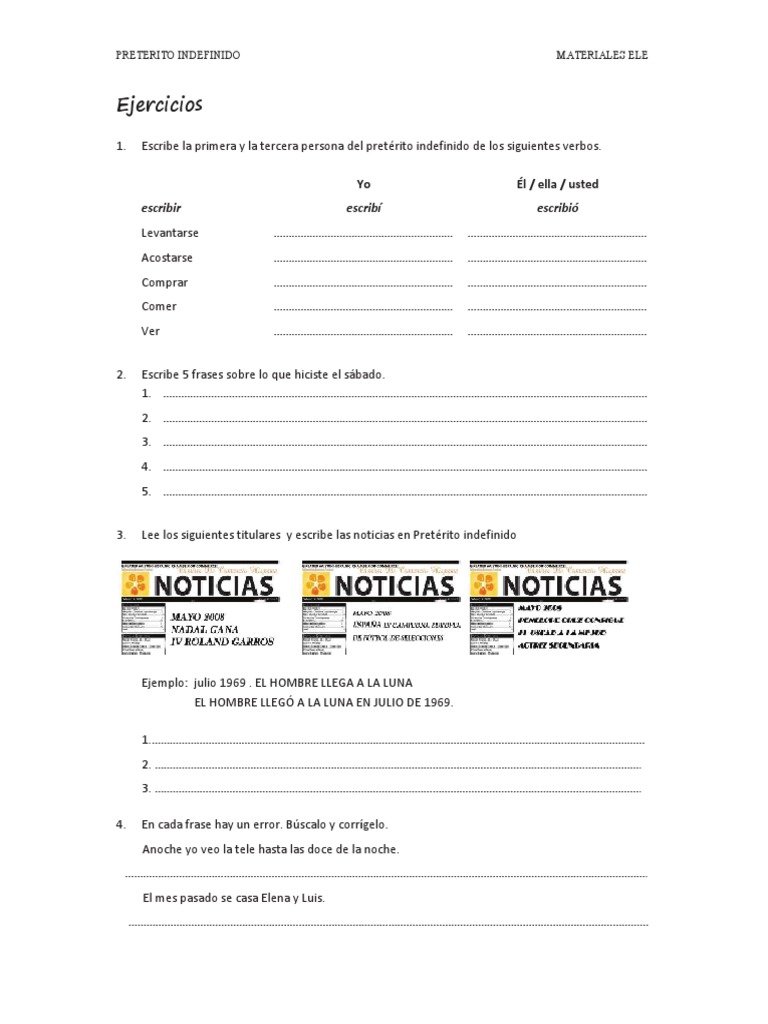 Ejercicios Preterito Indefinido Actividades 1-9 | PDF | Ocio