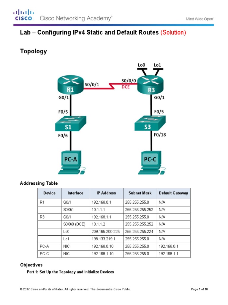 2.2.2.5 Lab - Configuring IPv4 Static and Default Routes - Solution ...
