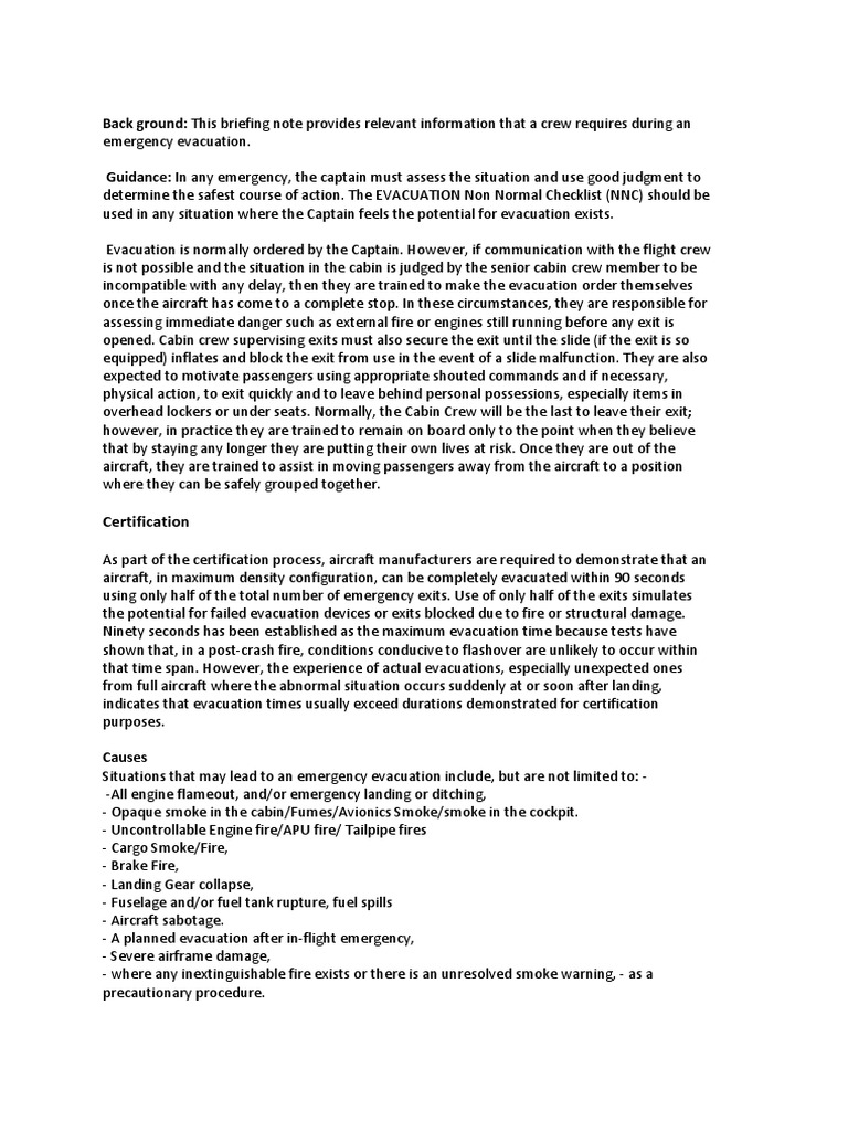 NITS Briefing for Emergency Evacuations | PDF | Flight Attendant ...