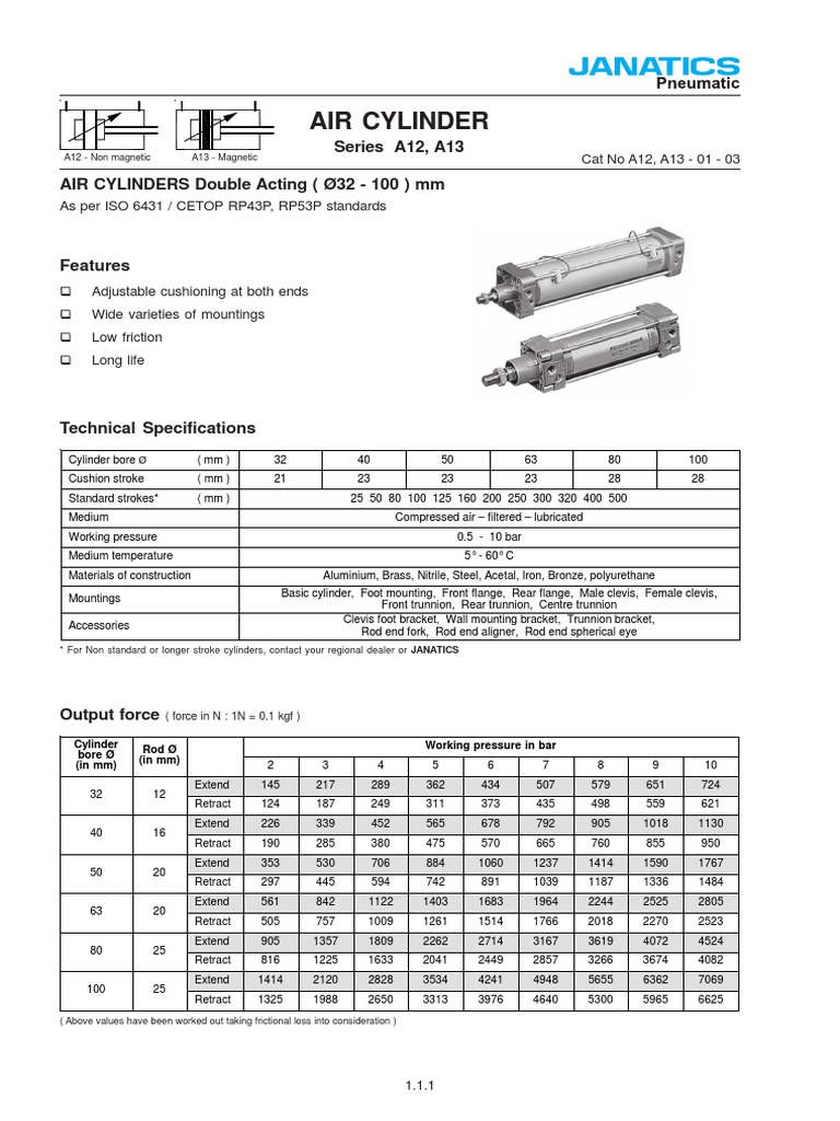 Air Cylinder: Series A12, A13 AIR CYLINDERS Double Acting (Ø32 - 100 ...
