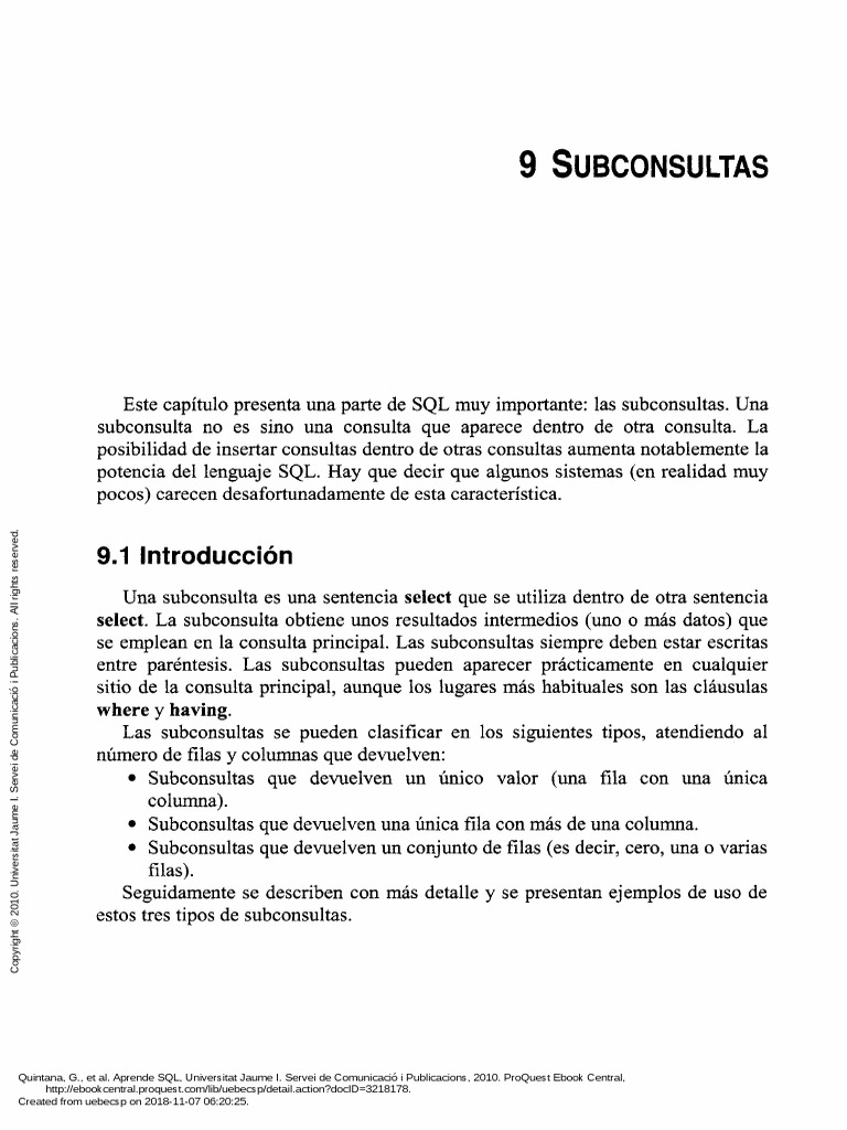 Aprende SQL - (9 SUBCONSULTAS) | PDF | SQL | Software de gestión de datos