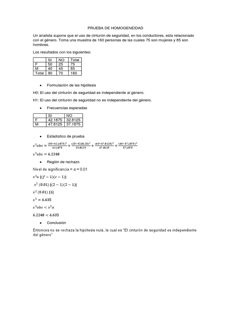 Prueba de Homogeneidad | PDF