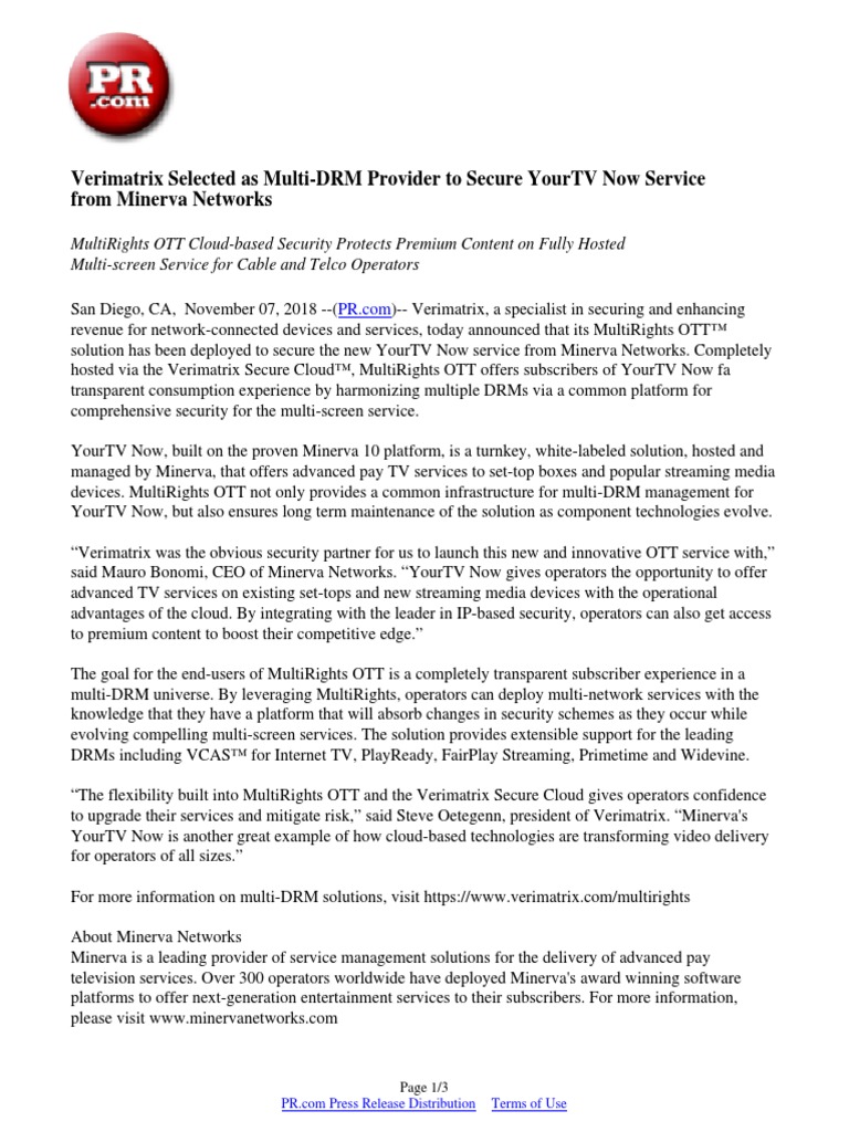 Verimatrix Selected As Multi-DRM Provider To Secure YourTV Now Service ...