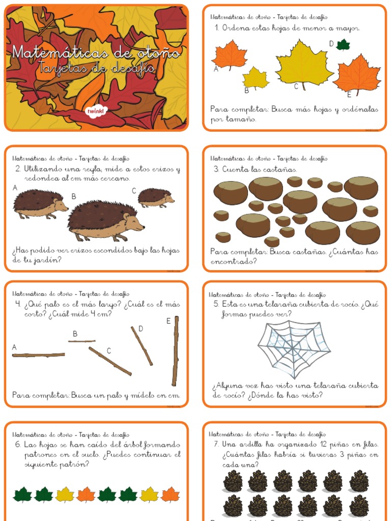 Tarjetas de Desafio Matematico - Otoño | PDF | Enseñanza de matemática ...