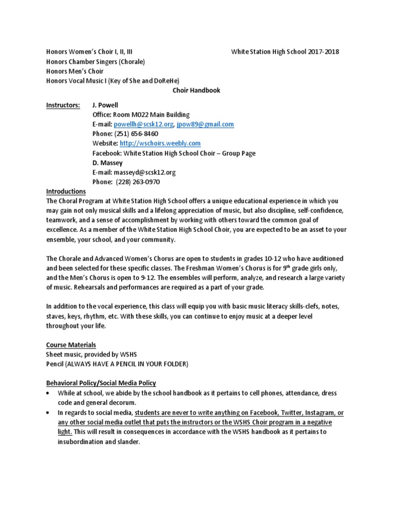 White Station Choir Syllabus | PDF | Choir | Audition