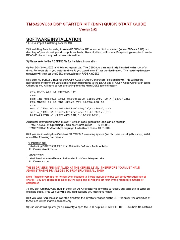 Installation and Quick Start Guide for the TMS320VC33 Digital Signal Processor Starter Kit | PDF ...