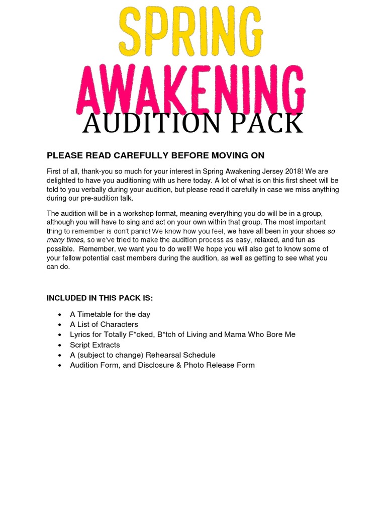Spring Awakening Auditon Pack | Download Free PDF | Audition ...