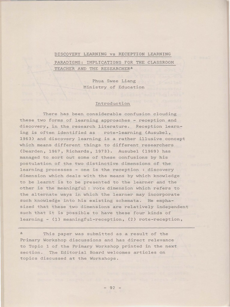 Discovery Learning Vs Reception Learning Paradigms | PDF | Learning ...