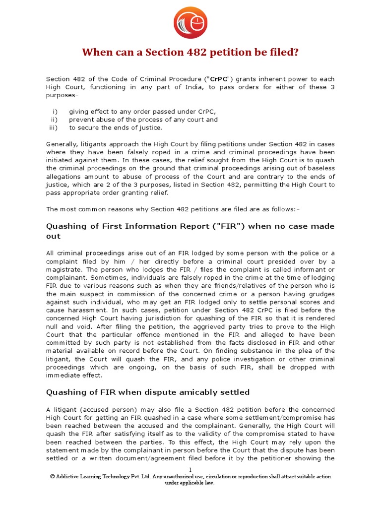 When Can A Section 482 Petition Can Be Filed PDF | PDF | Arrest Warrant ...