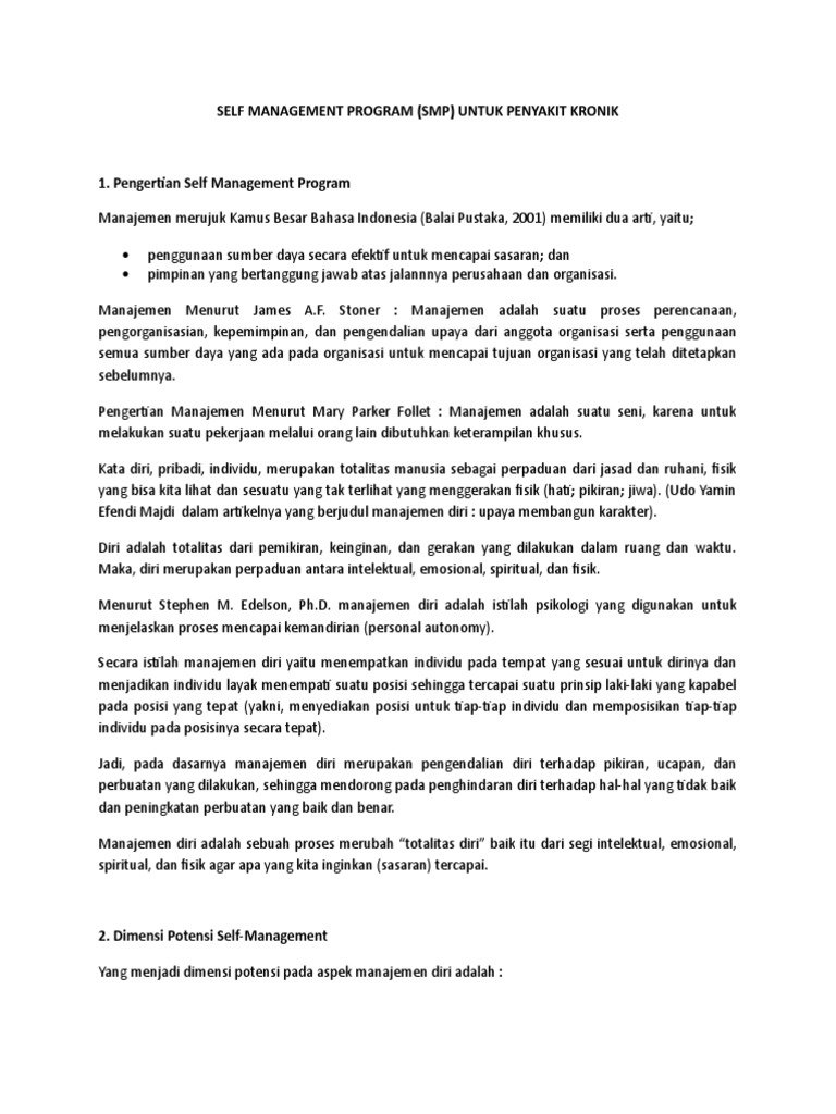 Self Management Program, Pengertian, Dan Proses. | PDF | Pengembangan Diri
