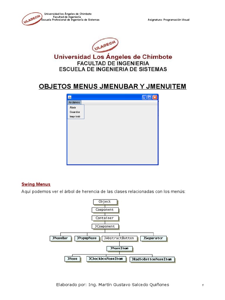 Tema 10 Objetos JMenuBar JMenuItem | PDF | Menú (Computación) | Programación de computadoras