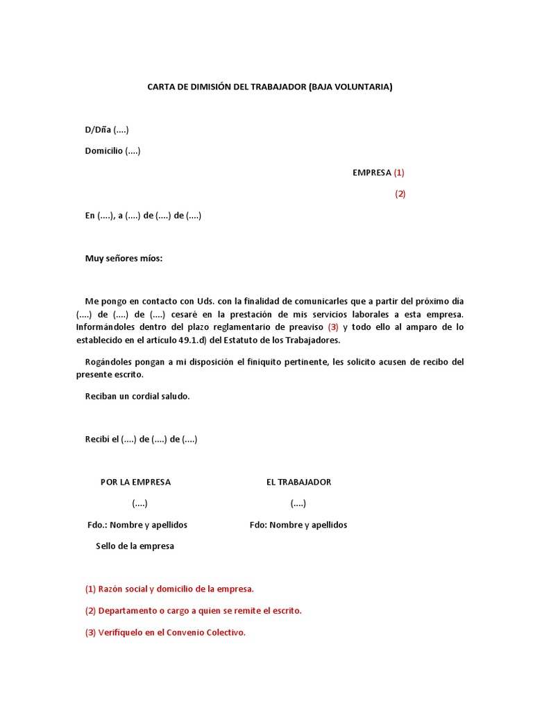 Modelo de carta de dimisión laboral | PDF