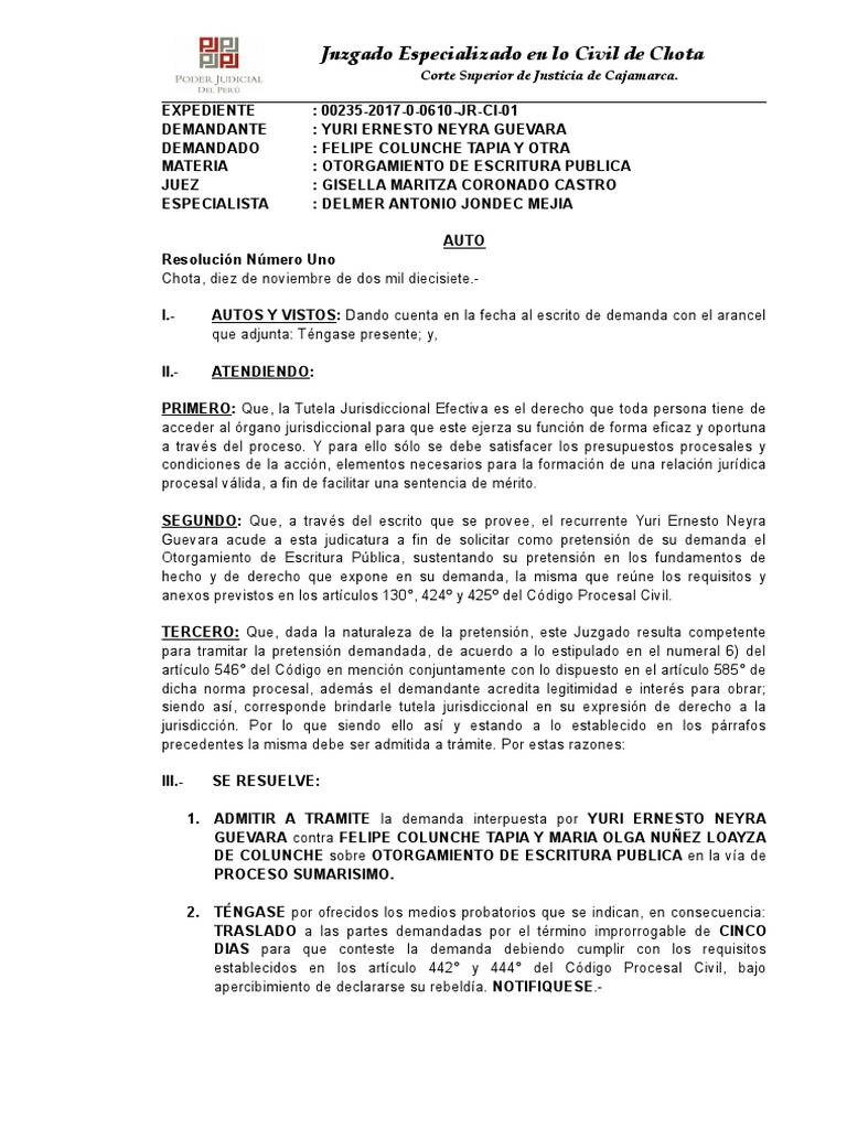 Auto Admisorio | PDF | Ley procesal | Jurisdicción