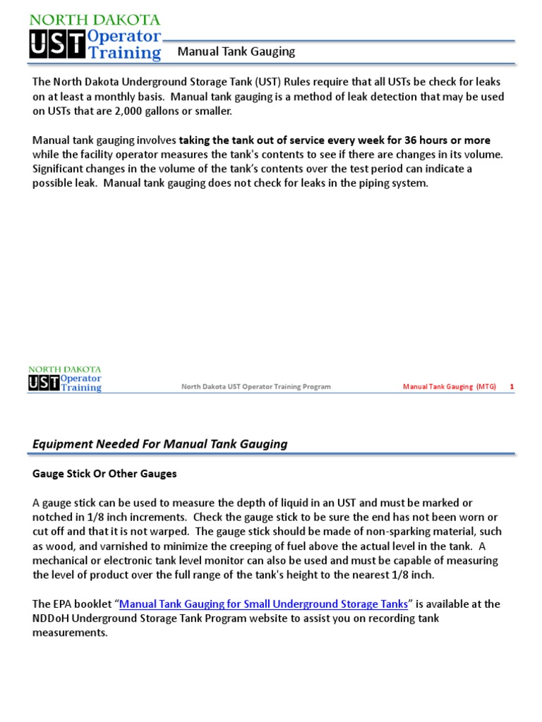 Manual Tank Gauging (MTG) Method | PDF | Nature