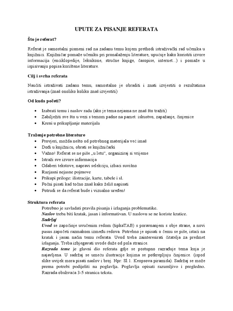 Upute Za Pisanje Referata | PDF