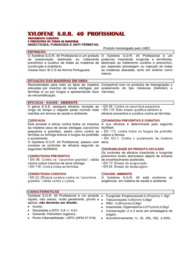 Xilofene Sor40 PDF | Download grátis PDF | Inseticida | Madeira