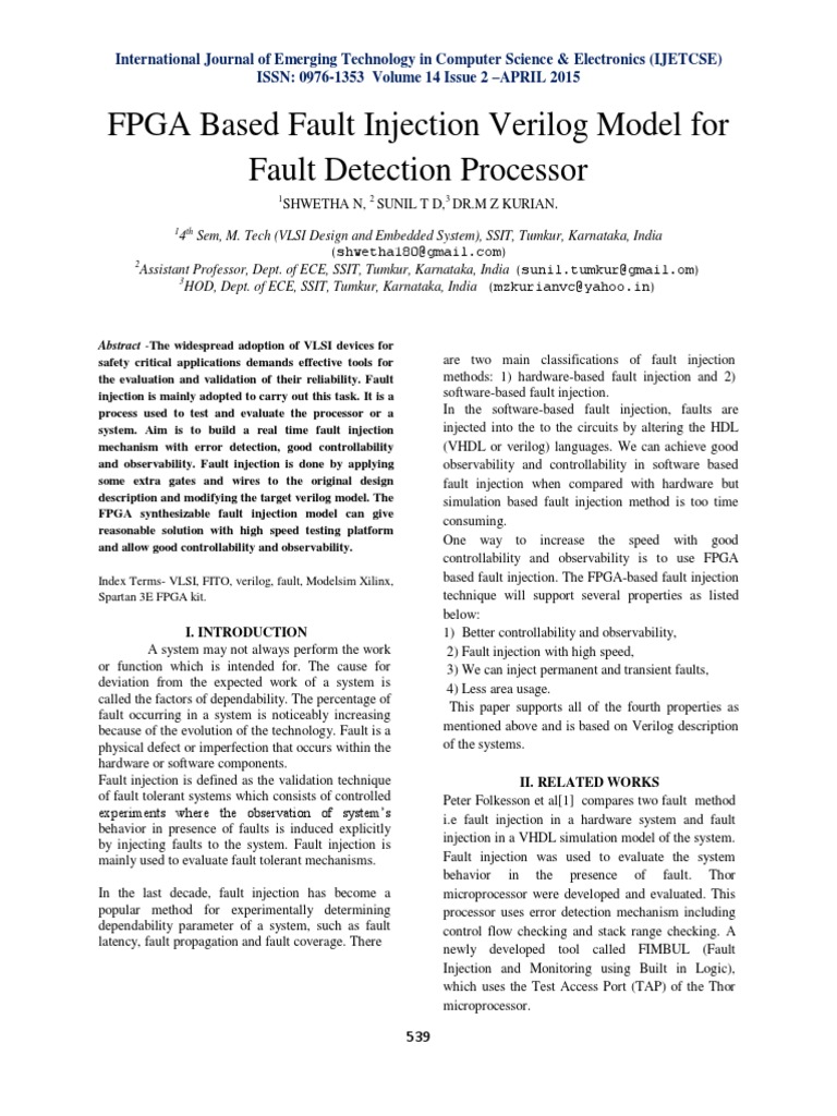 723fpga Based Fault Injection Verilog Model For Fault Detection Processor Pdf Pdf Field