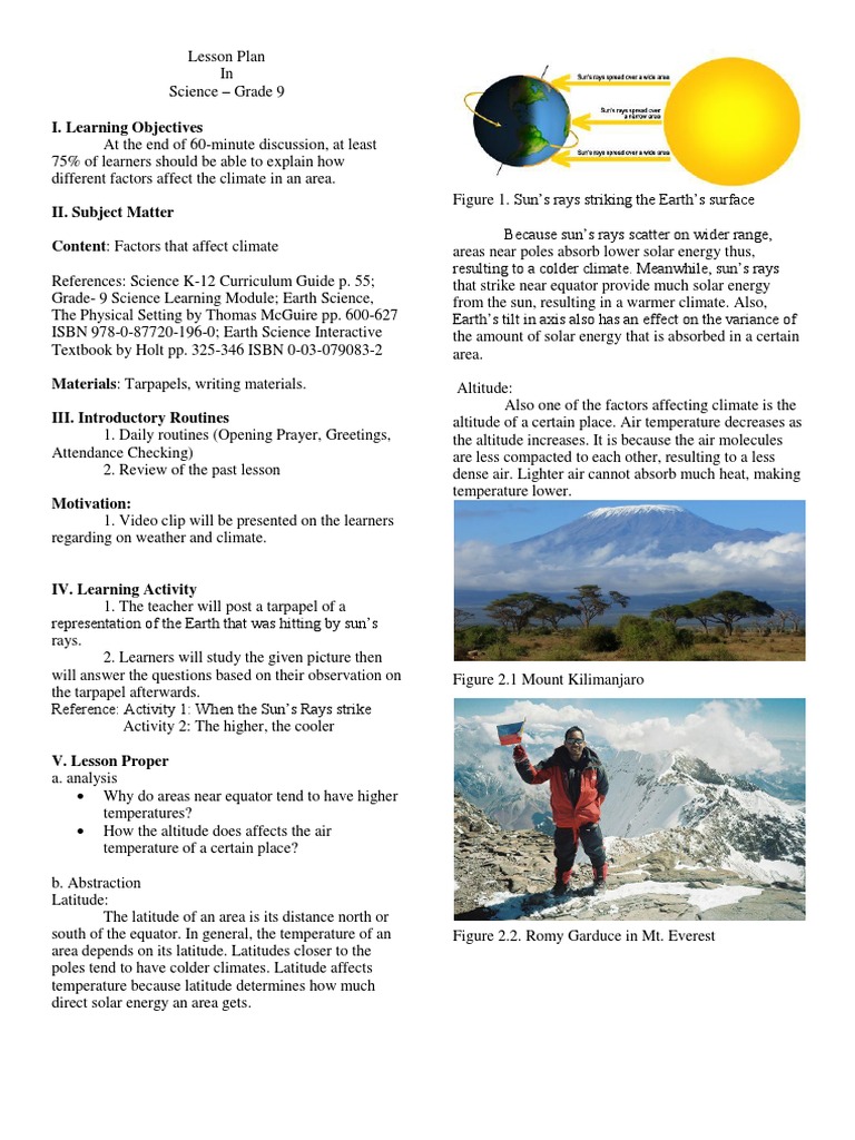 Lesson Plan Climate-Latitude Altitude | PDF | Equator | Atmosphere Of Earth