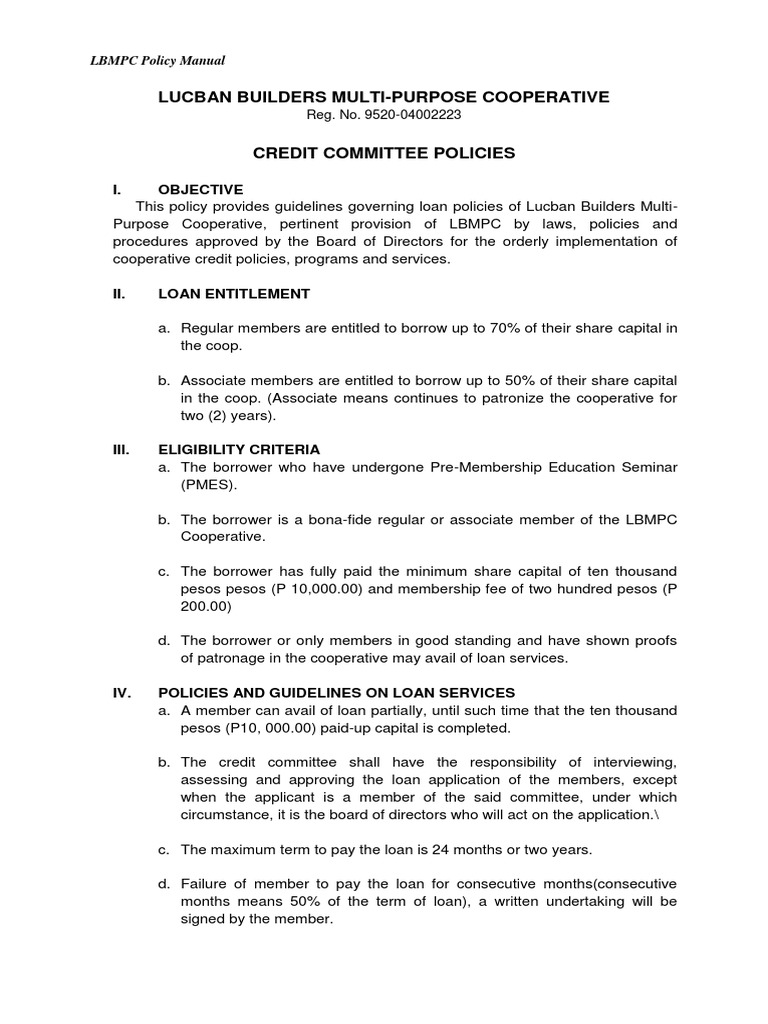 Credit Committee | PDF | Committee | Loans