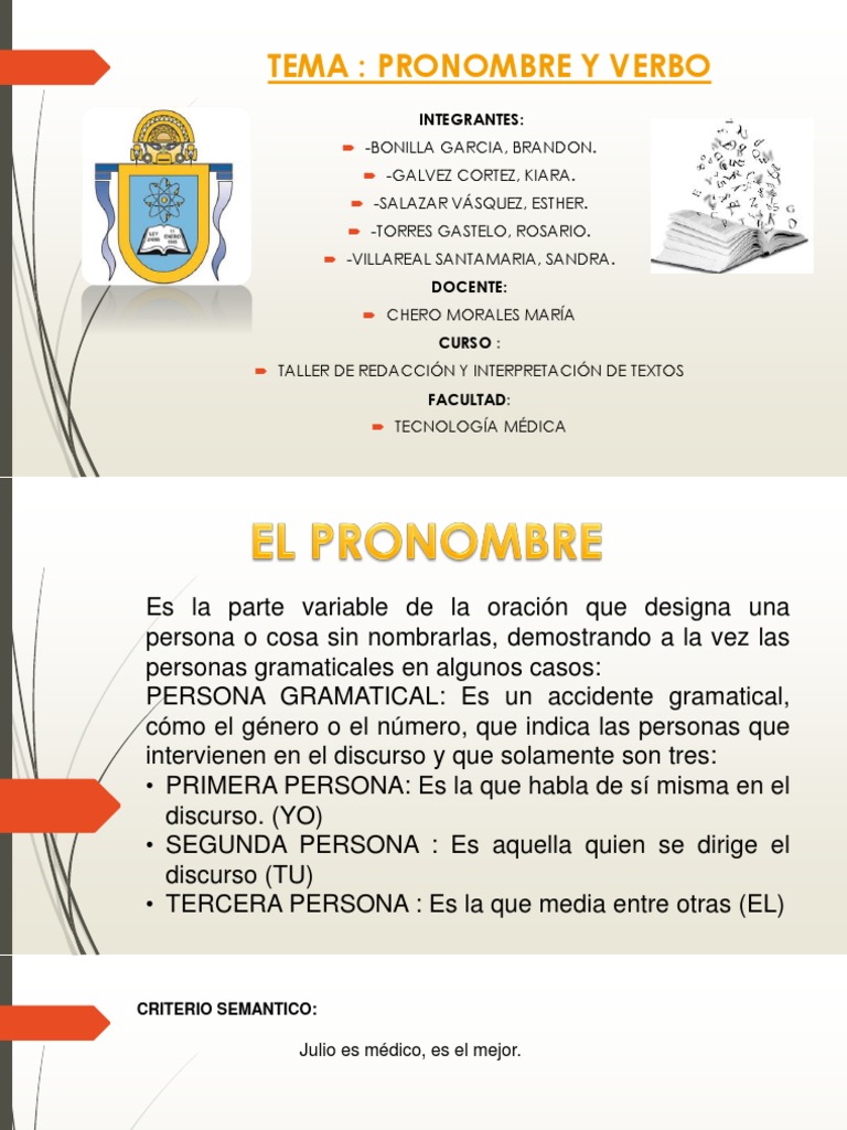 El Pronombre y El Verbo | PDF | Numero Gramatical | Verbo