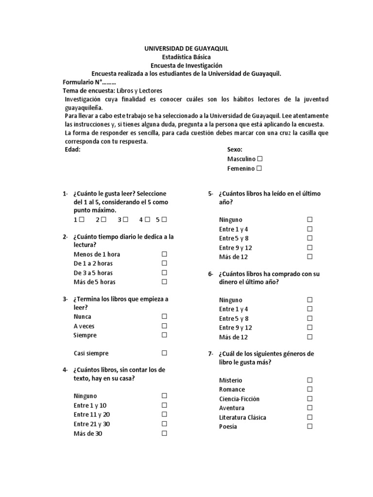 Encuesta sobre Hábitos de Lectura | PDF