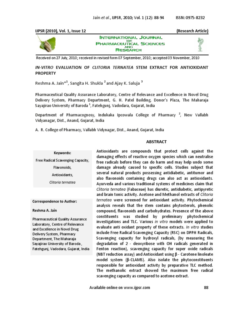 11 Vol.1 12 Ijpsr Paper 4 | PDF | Methanol | Radical (Chemistry)