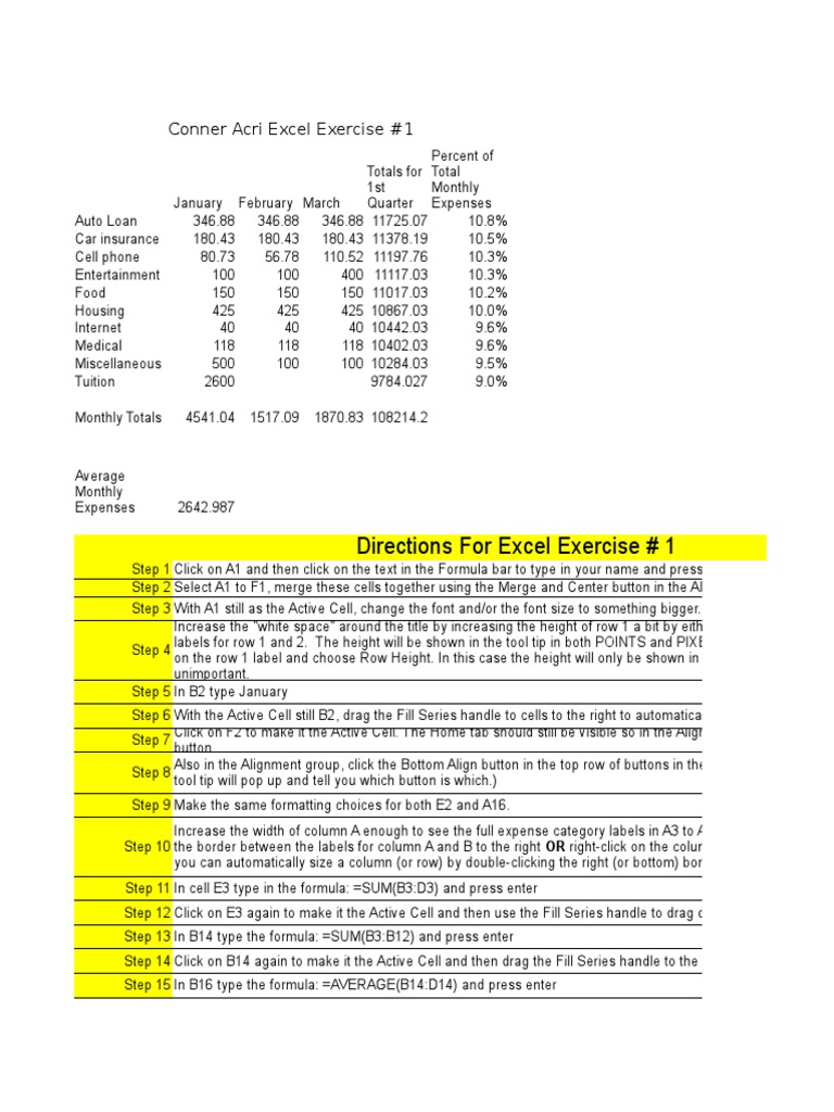 Excel Exercise 1 Conner Acri | PDF | Microsoft Excel | Computing