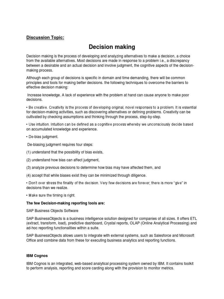 Decision Making: Discussion Topic | PDF | Business Intelligence | Decision Making