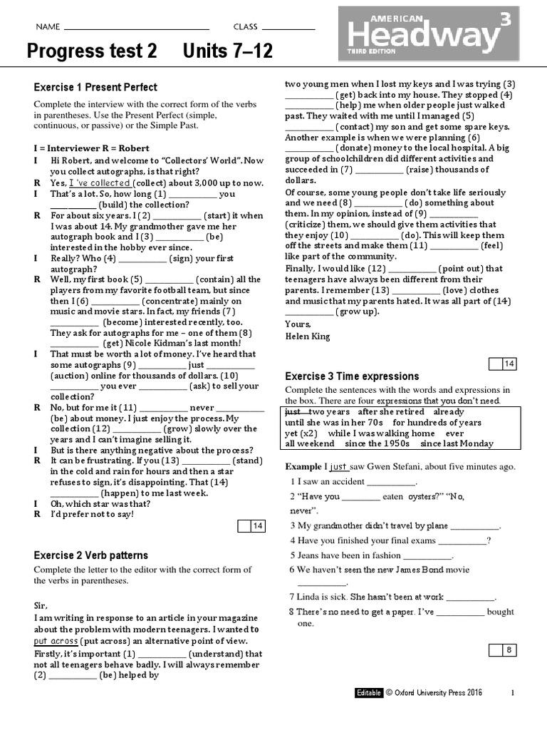 AHW3e - Level 03 - Progress Test 2 | PDF