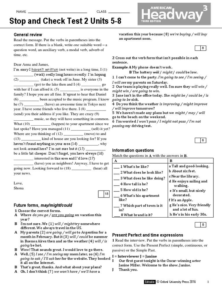 AHW3e - Level 03 - Stop and Check Test 2 PDF | PDF | Verb | Linguistic ...