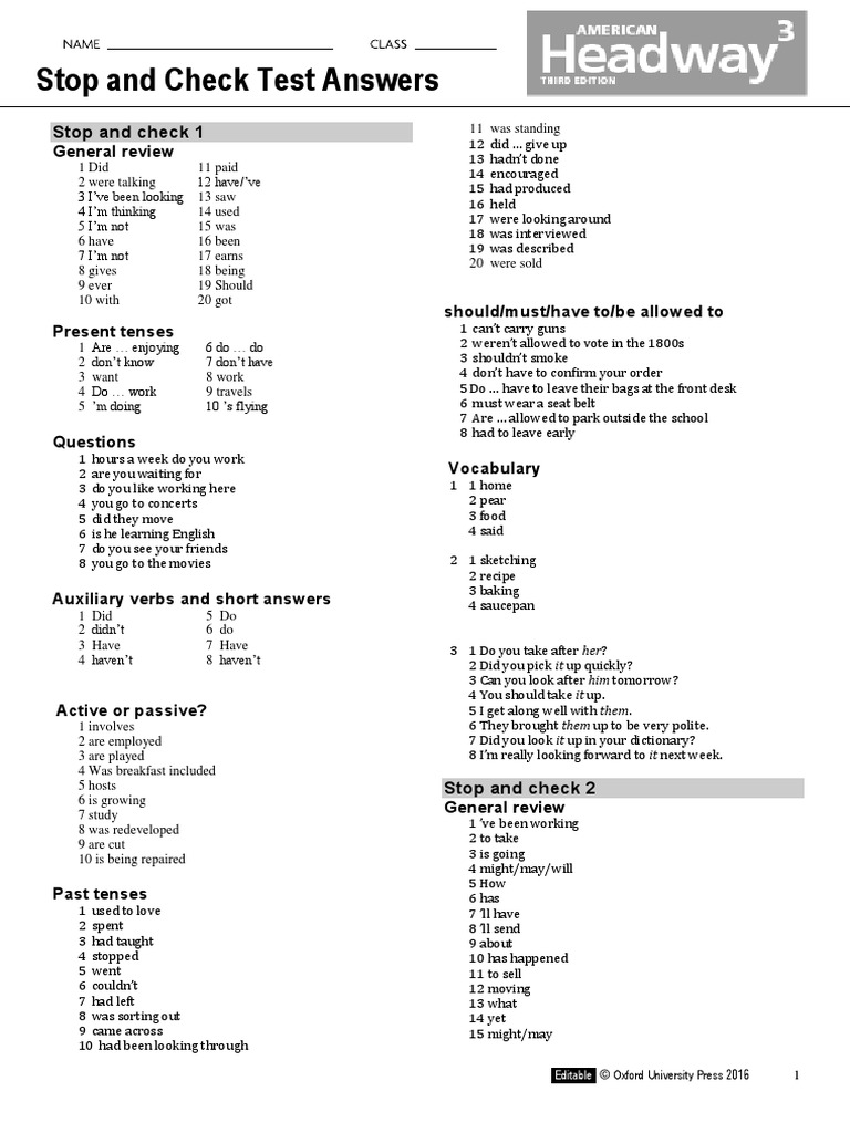 AHW3e - Level 03 - Stop and Check Test Answer Key | PDF | Linguistic ...