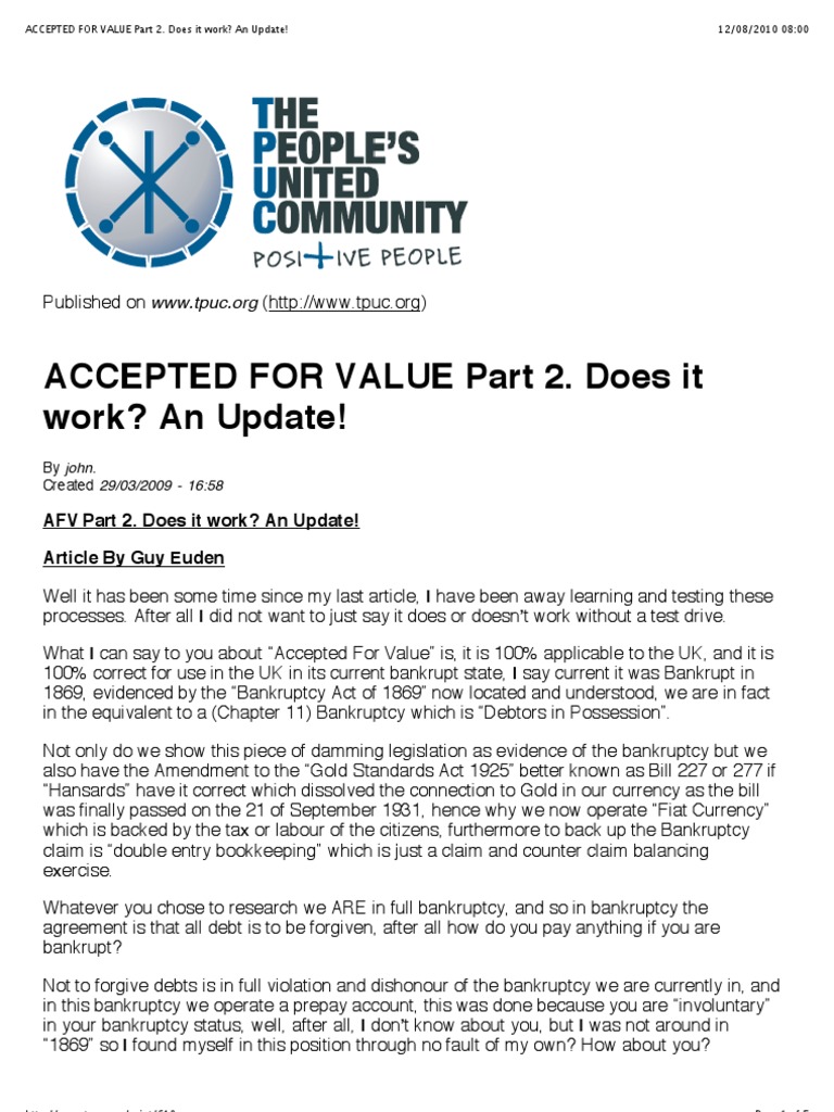 Accepted For Value Part 2. Does It Work | PDF | Bankruptcy | Government