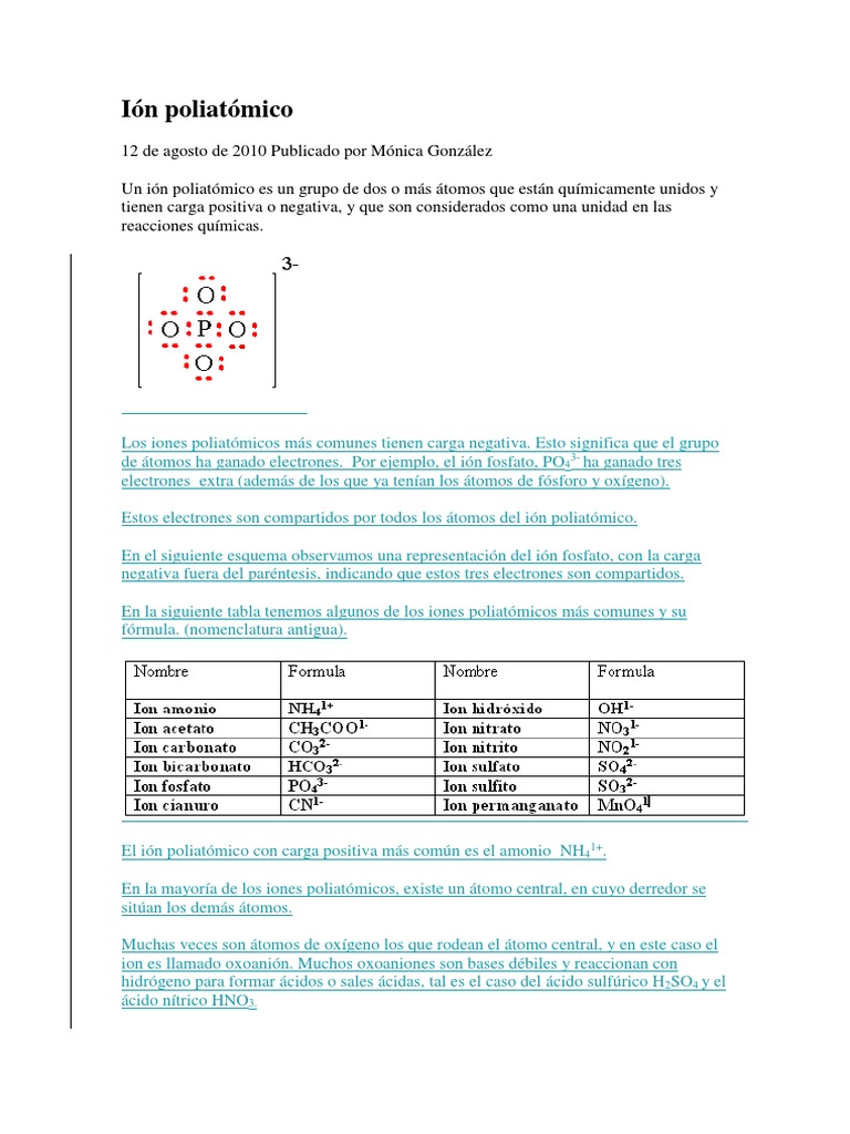 Ejemplos y definición de iones poliatómicos | PDF | Ácido | Ion