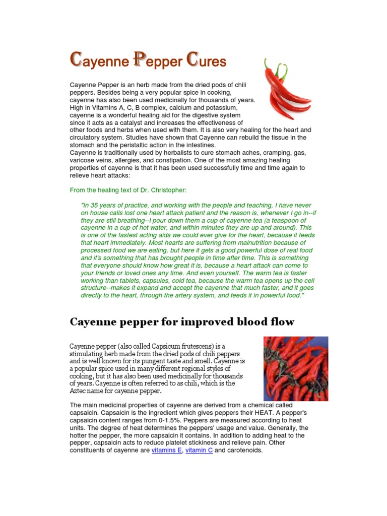 Cayenne Pepper Cures | Download Free PDF | Herbalism | Chili Pepper