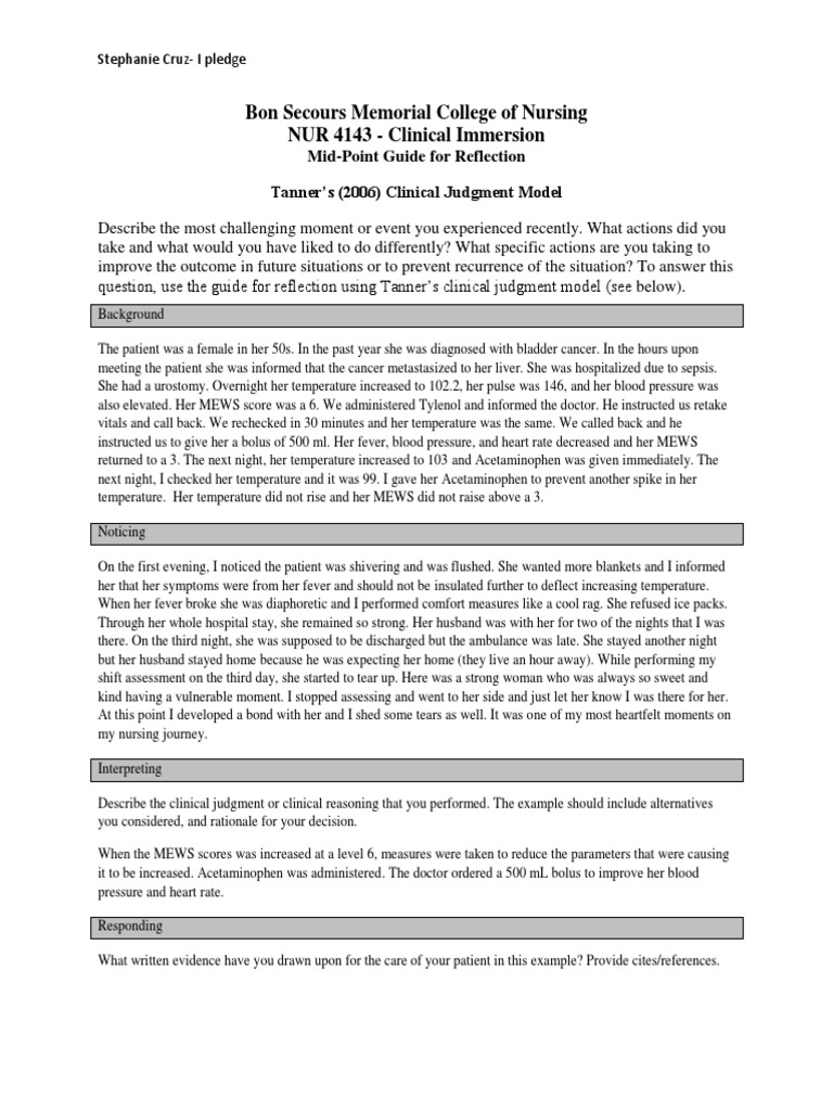 Clinical Reflection Using Tanner's Model | PDF | Fever | Patient