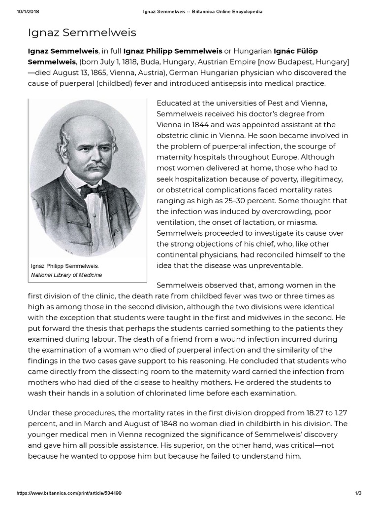 Ignaz Semmelweis - Britannica Online Encyclopedia | PDF | Health ...