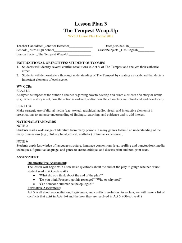 Lesson 3 The Tempest Wrap-Up | PDF | The Tempest | Lesson Plan